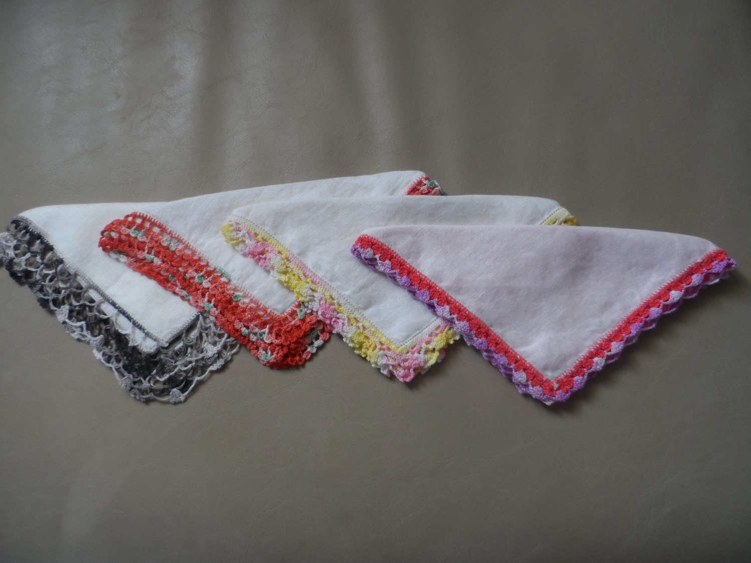Vintage Linen Hankies With Hand Crocheted Edges