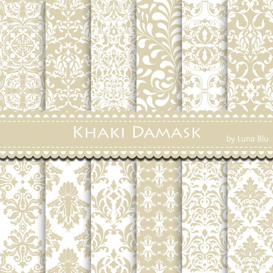 New Item added to my shop:Damask Digital Paper: “Khaki Damask Patterns ...