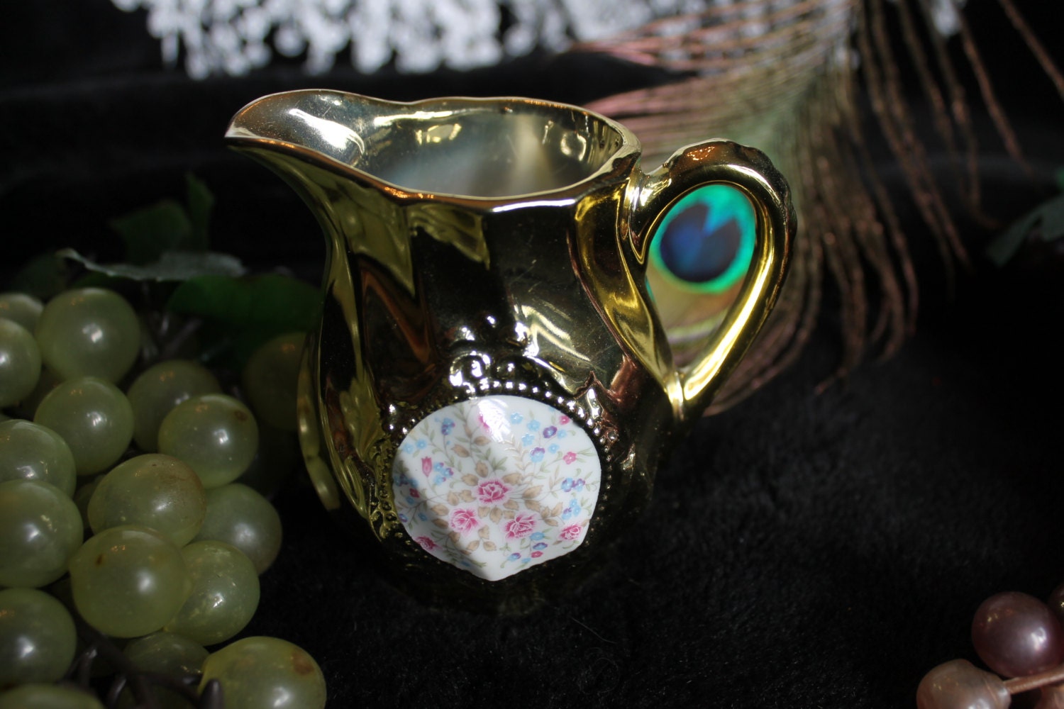 Metallic Gold Porcelain Pitcher with Pink and Blue Flowers – Japan ...