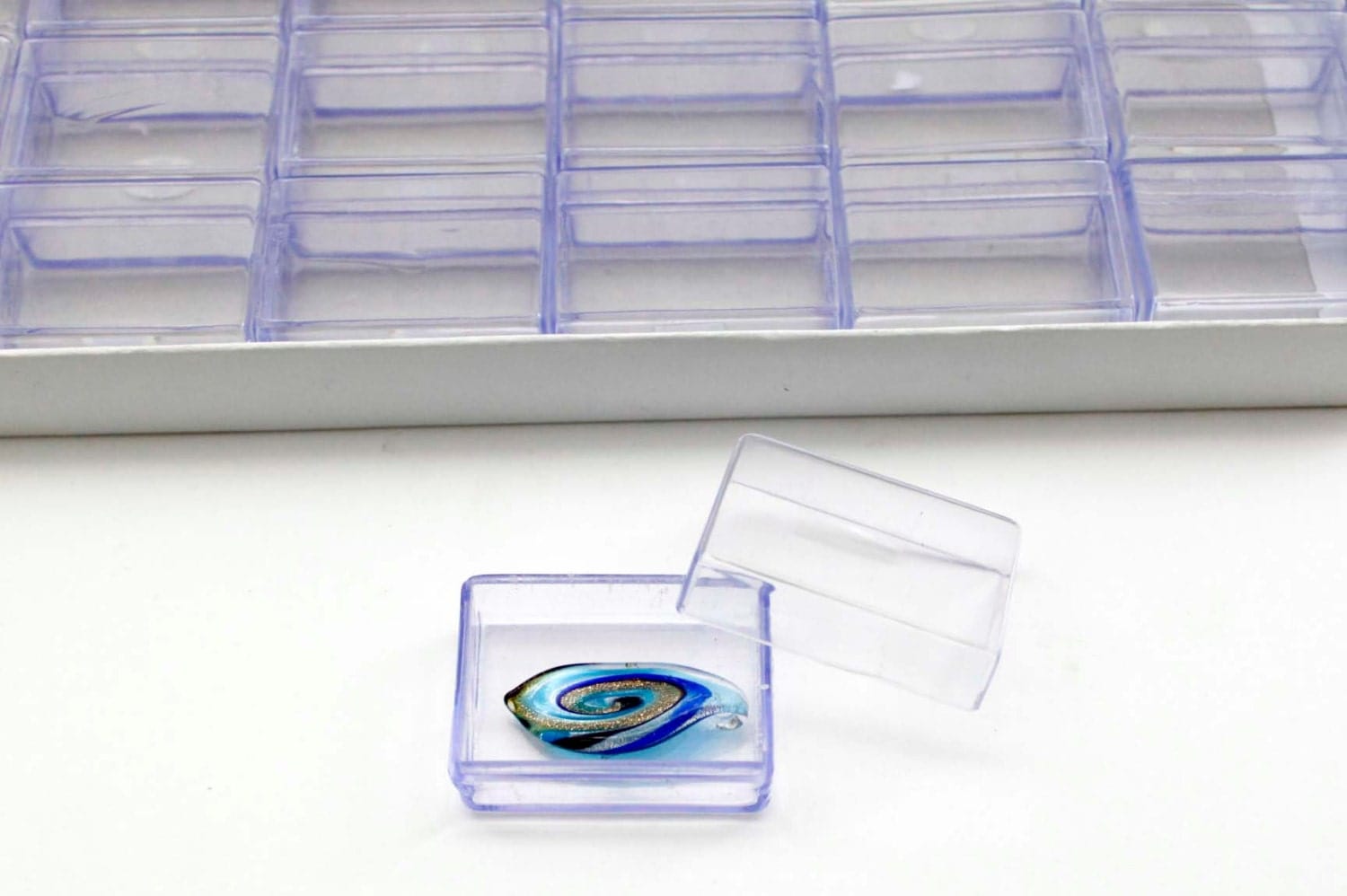 24 Small Clear Acrylic Boxes in Lidded Storage/Display Box
