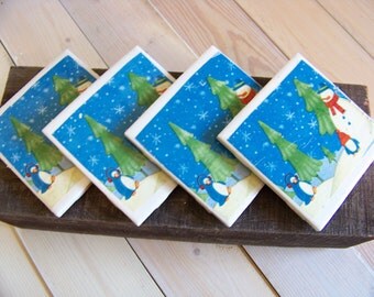 Coasters Ceramic Tile Coasters Christmas by FireflyRidgeFarm