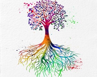Rainbow tree art | Etsy