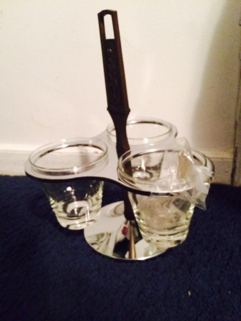 Vintage Kromex Condiment 7 piece Chrome faux wood mid century handled ...