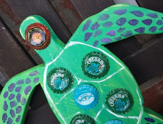 Items similar to Green Wooded Bottle Cap Turtle on Etsy