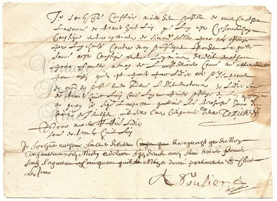1700s Antique French Handwritten Document by VintagePaperAttic