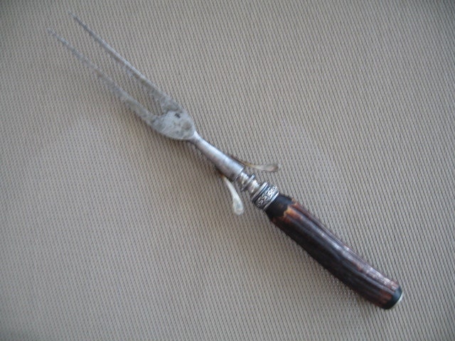 Vintage Faux Stag Horn Antler Meat Carving/Serving Fork With Sterling ...