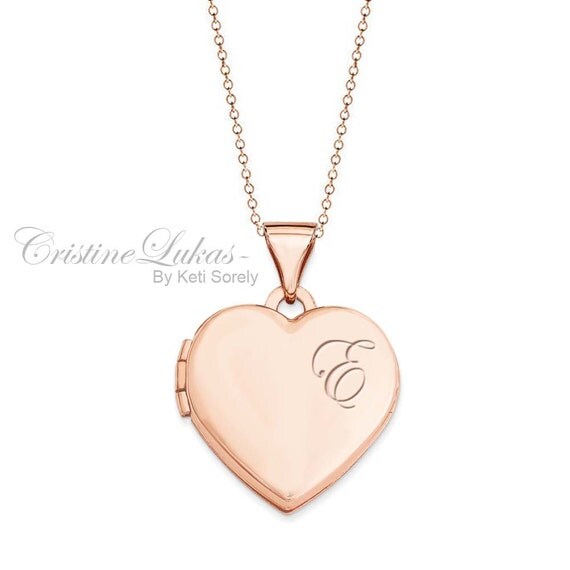 Hand Engraved Heart Locket Necklace With Script Initial