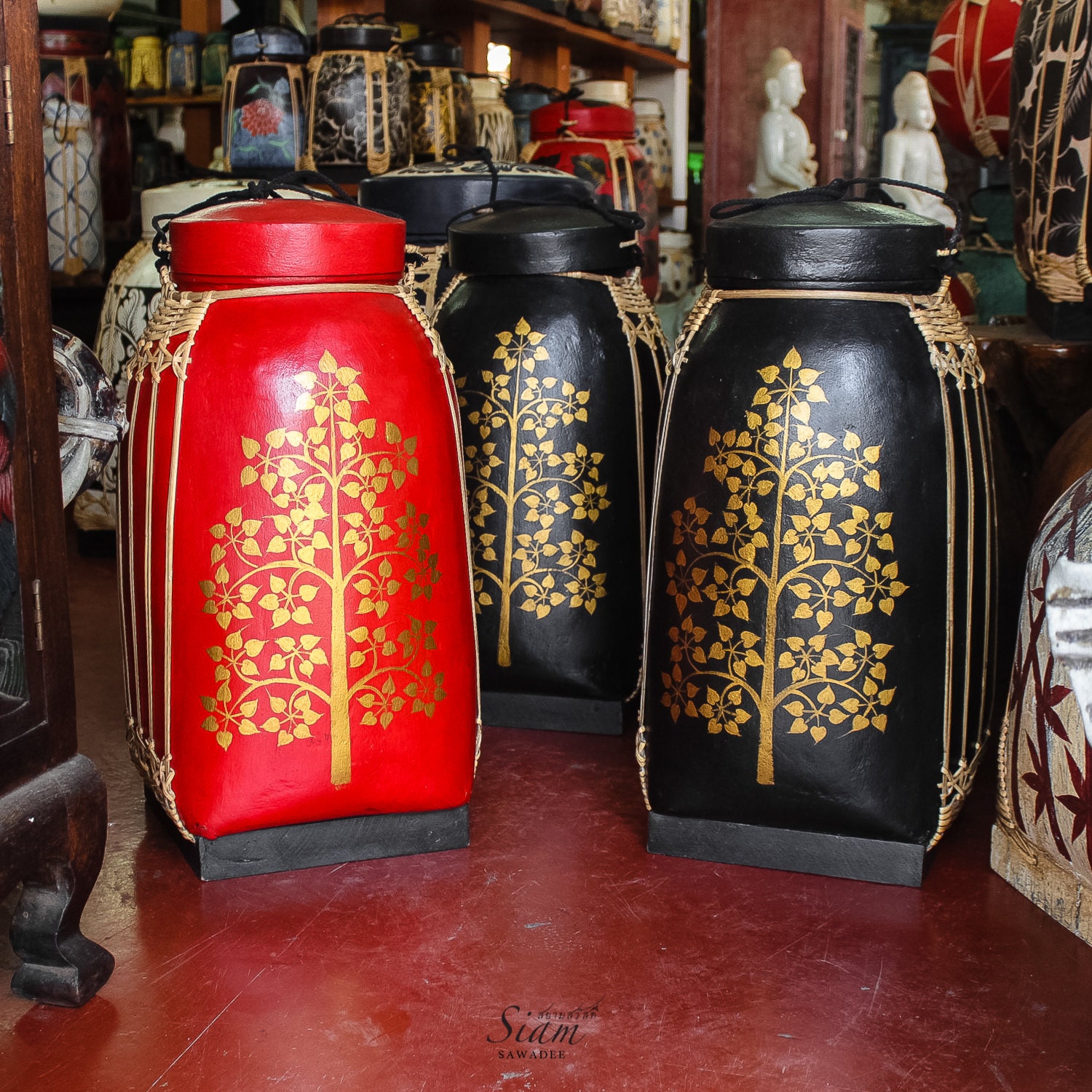 Pair of Thai Rice Basket Storage. Traditional Handmade & Hand painted ...