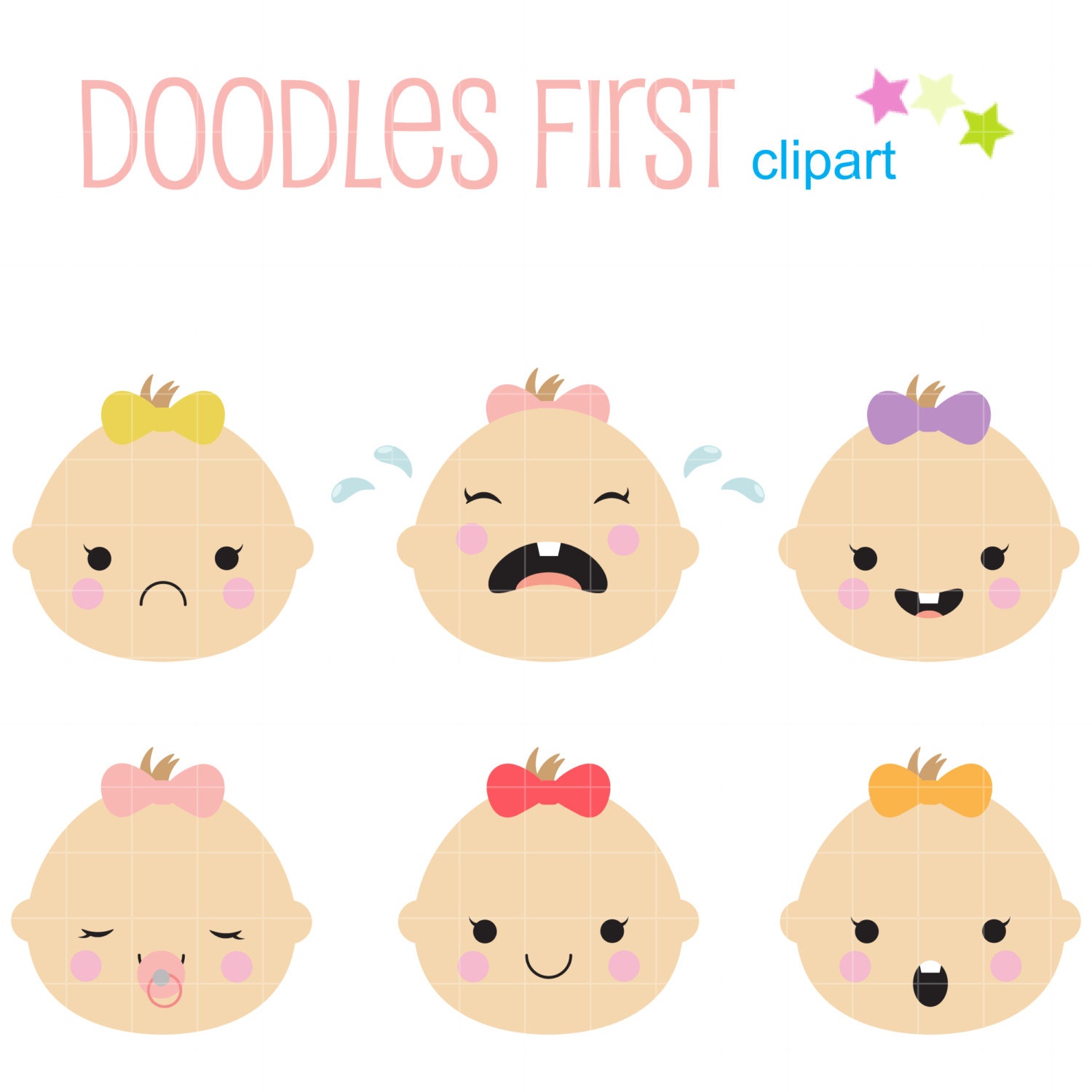 Cute Baby Girl Faces/Expressions Digital Clip Art for
