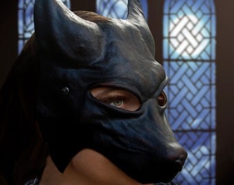 Demon mask black dark leather costume moufflon horn cosplay