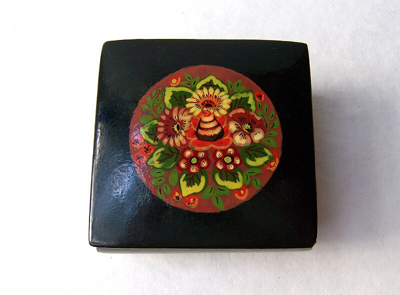 Vintage Soviet Russian Lacquer Ware Footed Box – Square with Hand ...