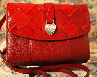 BRIGHTON Red Enchanted Heart Organizer Handbag Purse Cross Body...Excellent