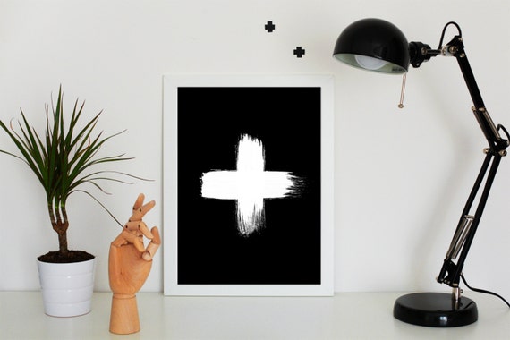 Swiss Cross Plus Sign Printable Poster Black and White