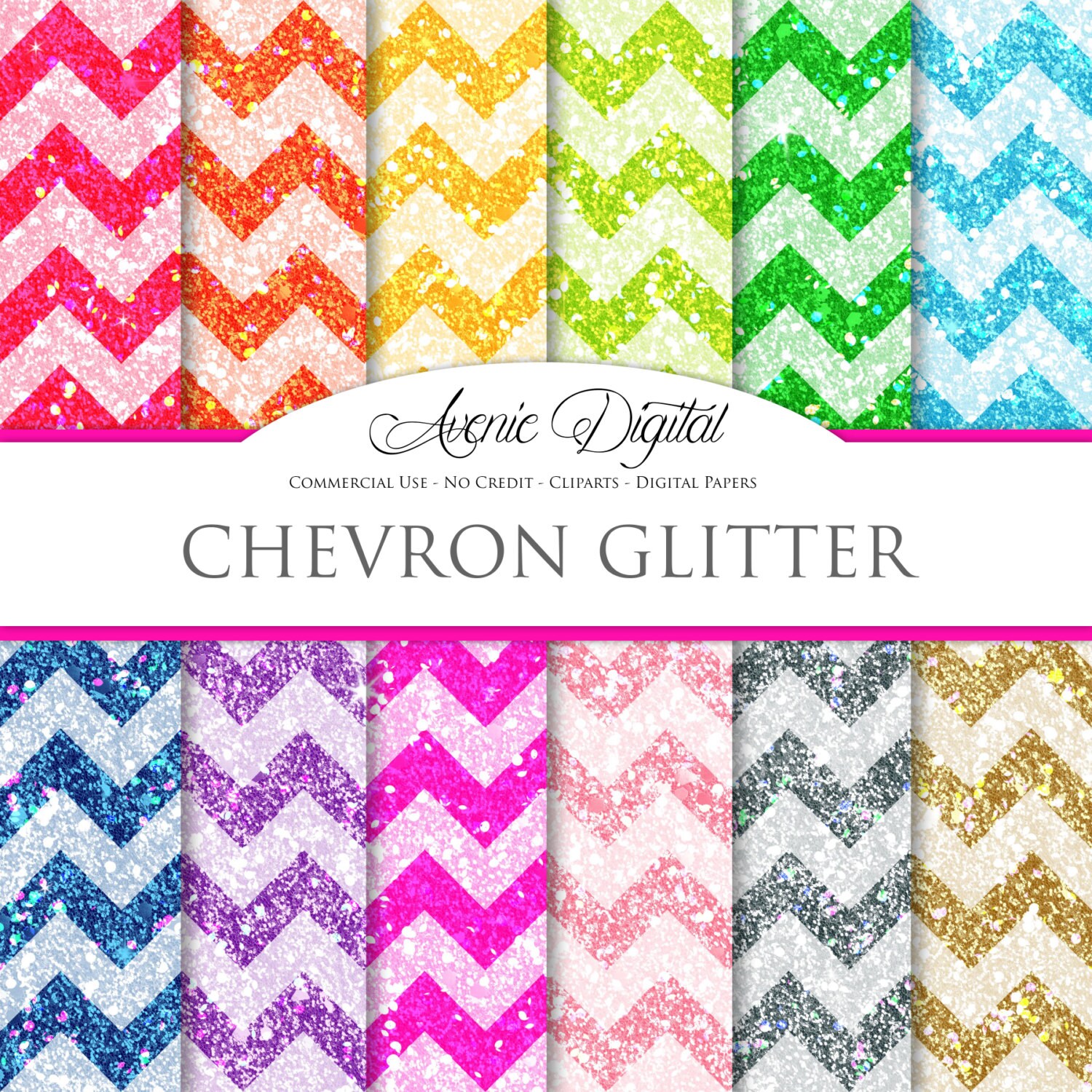 Blue Glitter Chevron