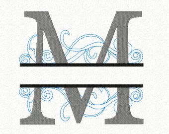 ON SALE Instant Download Unique Flourish M Split Monogram, Machine ...