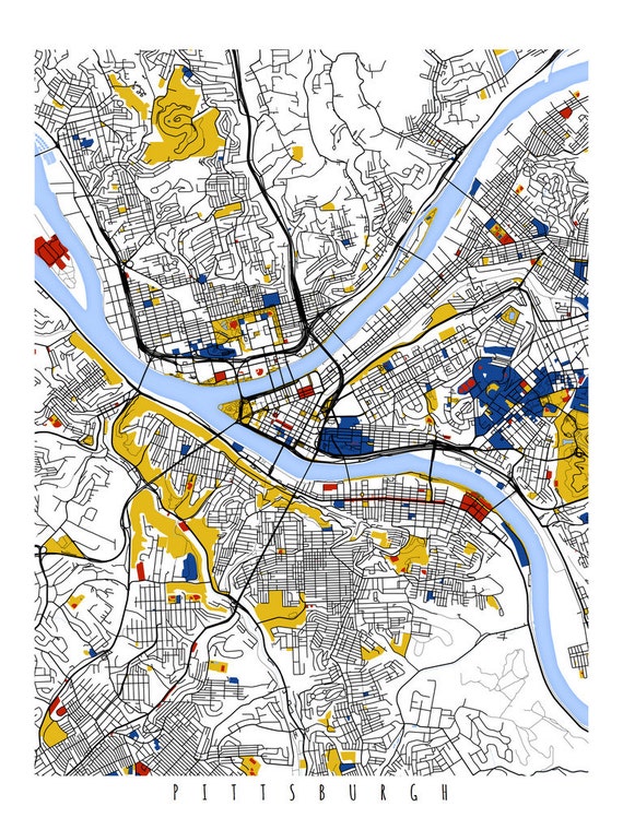 Pittsburgh Map Art / Pittsburgh Wall Art / Print by MondrianMapArt