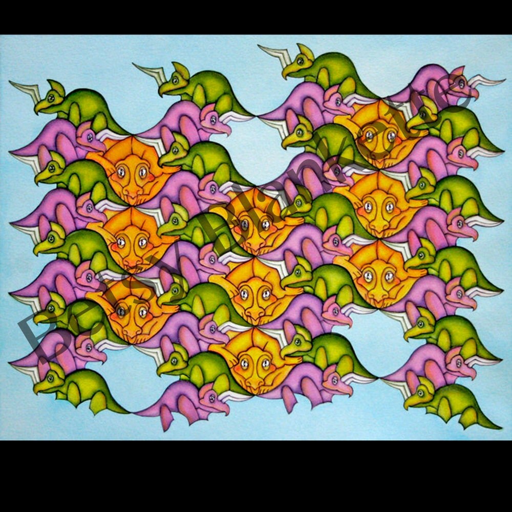 Dino Might giclée dinosaur tessellation prints by PaletteBlankette