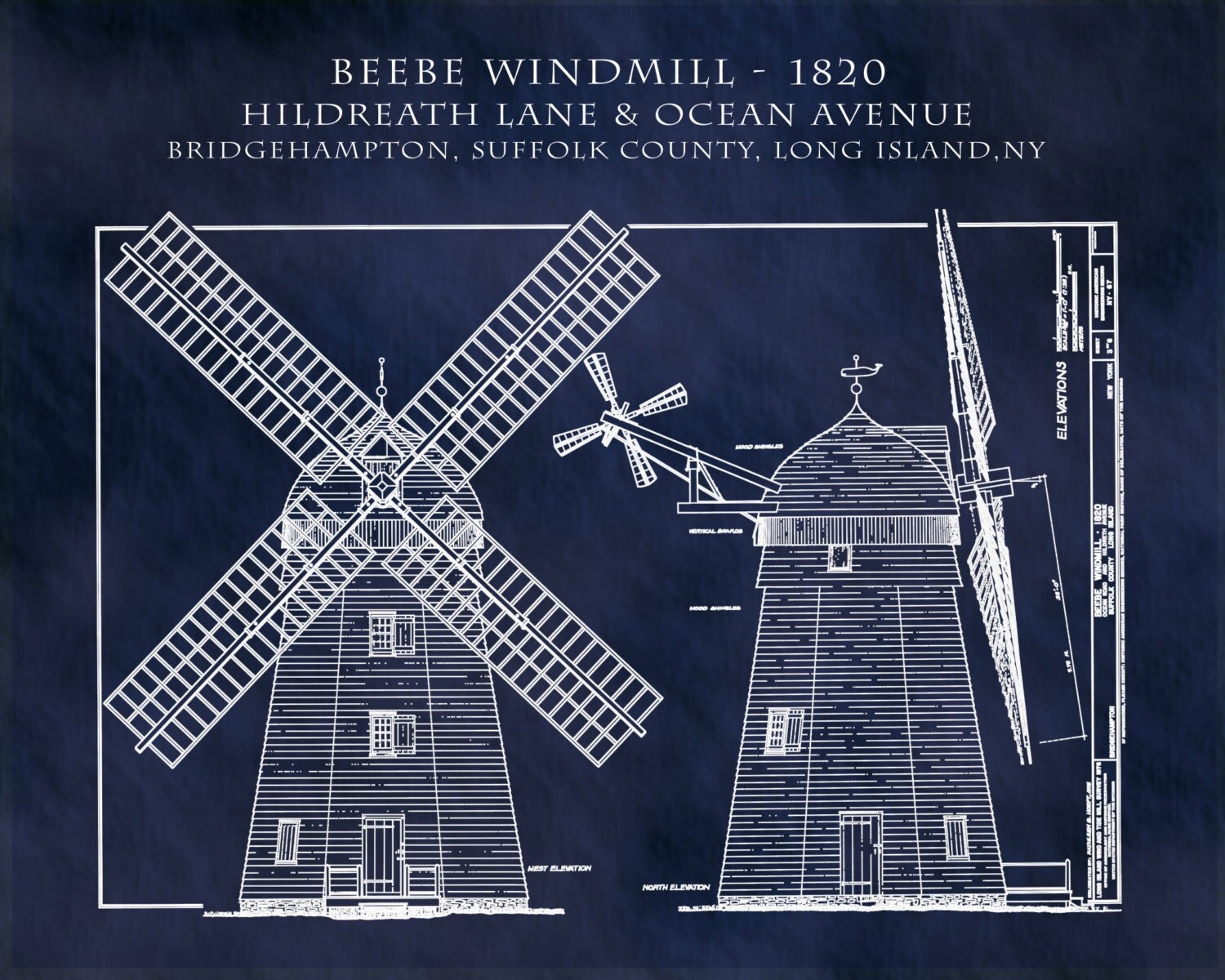 1820 Beebe Windmill Architectural Art Print - Poster - Drawing ...