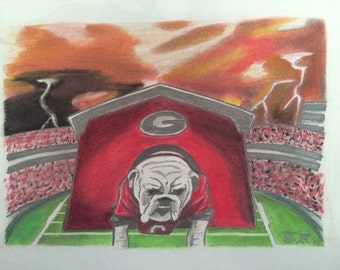 Original UGA Dawghouse Chalk pastel drawing