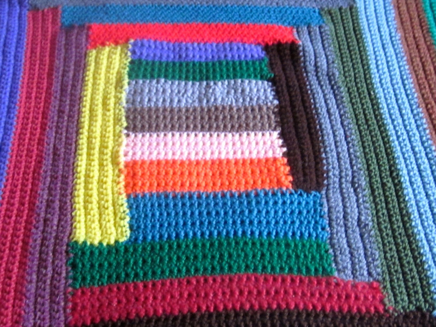 Handmade Crocheted Log Cabin Design Blanket 44 X by LeftoverStuff