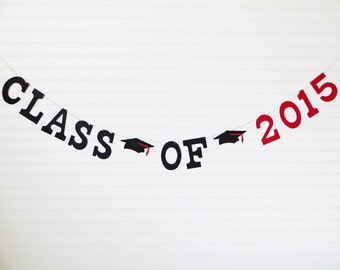 Class of 2015 Banner - 5 inch Letters with Graduation Caps - Graduation ...