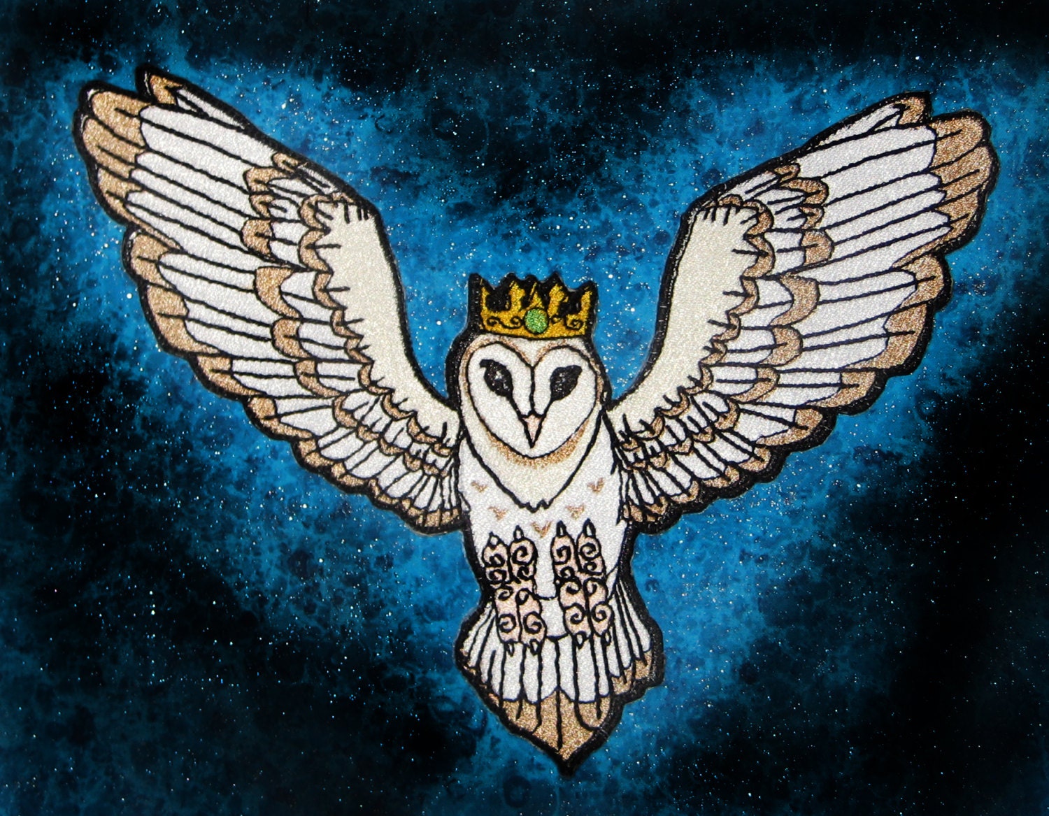 Heraldic Barn Owl Tan or Silver Iron on Patch 100% embroidery