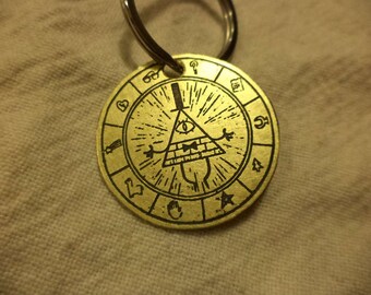 Bill Cipher Etched Brass Keychain