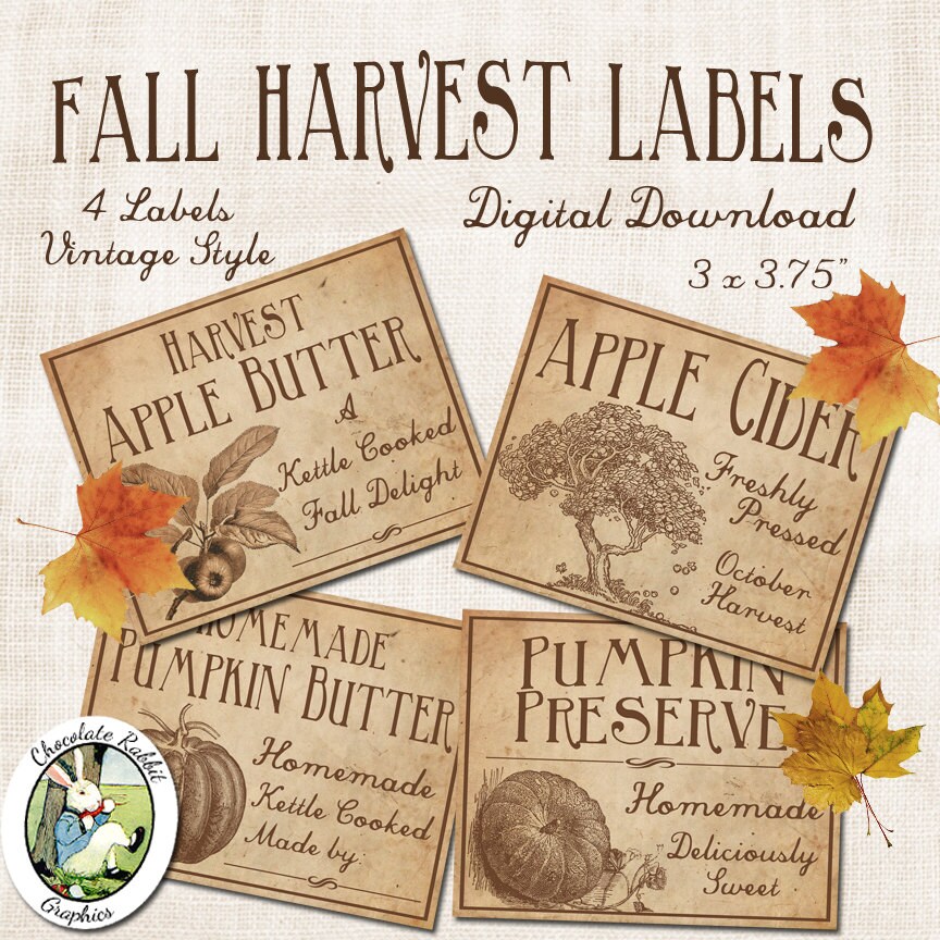Fall Harvest Labels Thanksgiving Vintage Digital Download