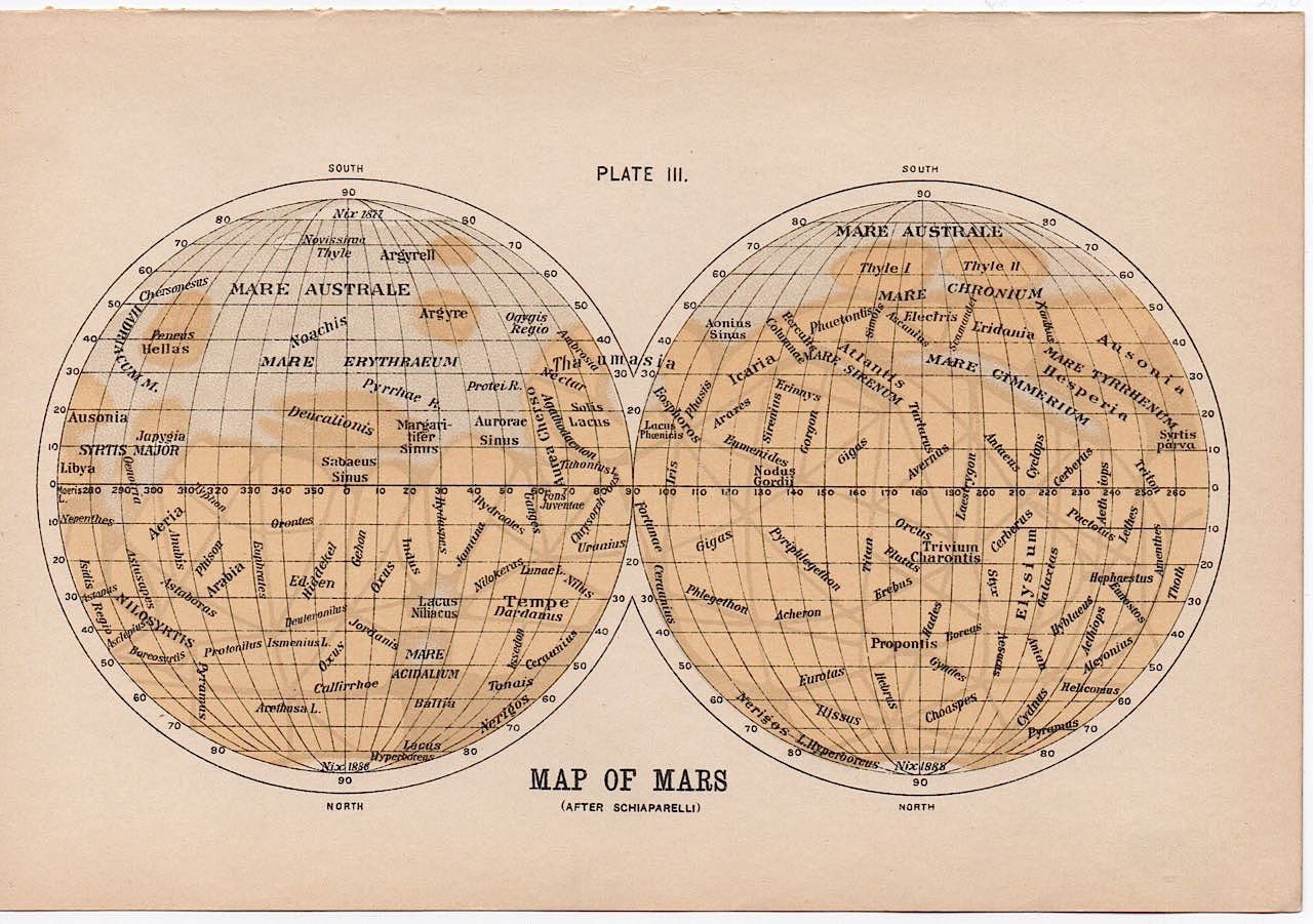 1903 map of mars print original antique celestial astronomy