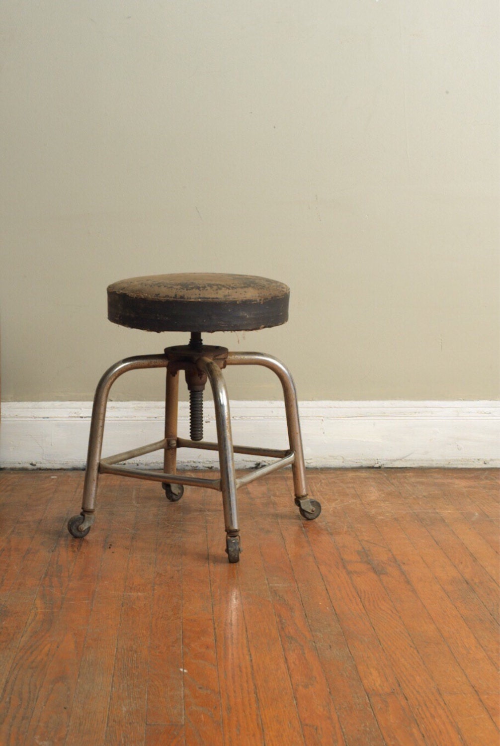 Antique Vintage Metal and Distressed Leather Boxing Swivel Stool on ...