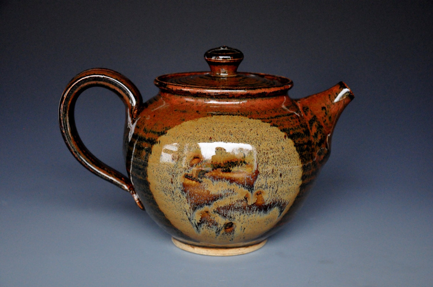 Dark Burgundy Ceramic Teapot. Pottery Stoneware C