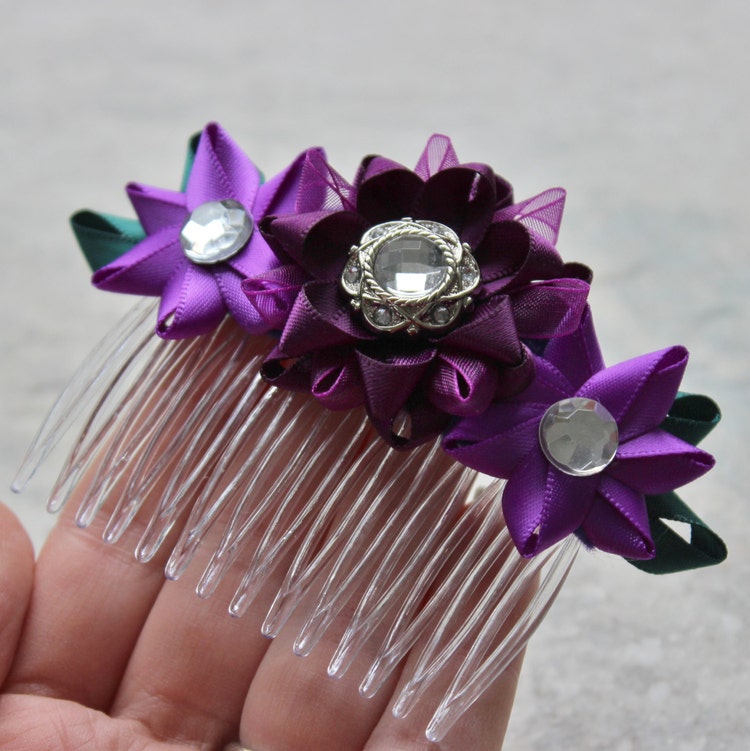 Purple Hair Comb Purple Flower Comb Deep by PetalPerceptions
