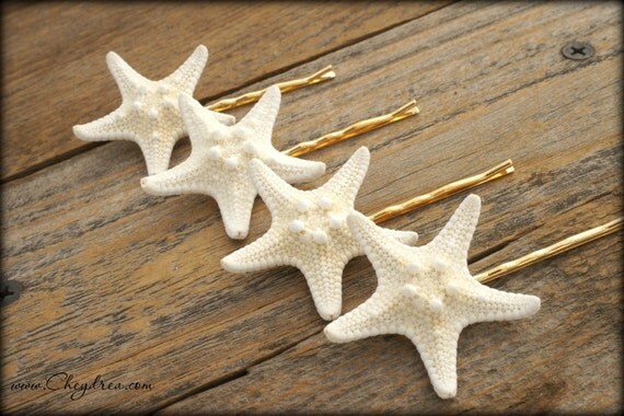 BEACH WEDDING Hair Accessories White Starfish Hair Pins