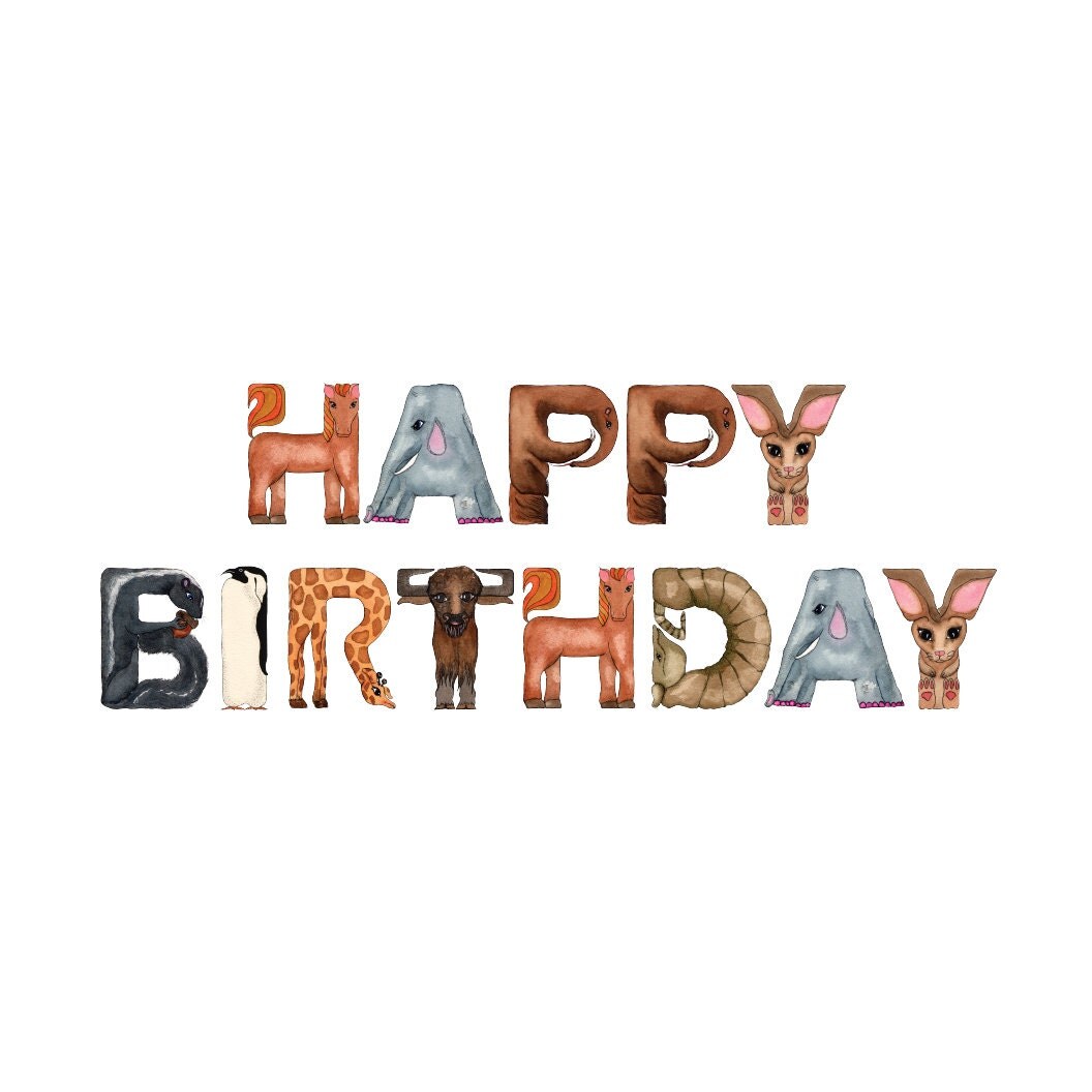 Happy Birthday Card A to Zoo Animal Alphabet Letters