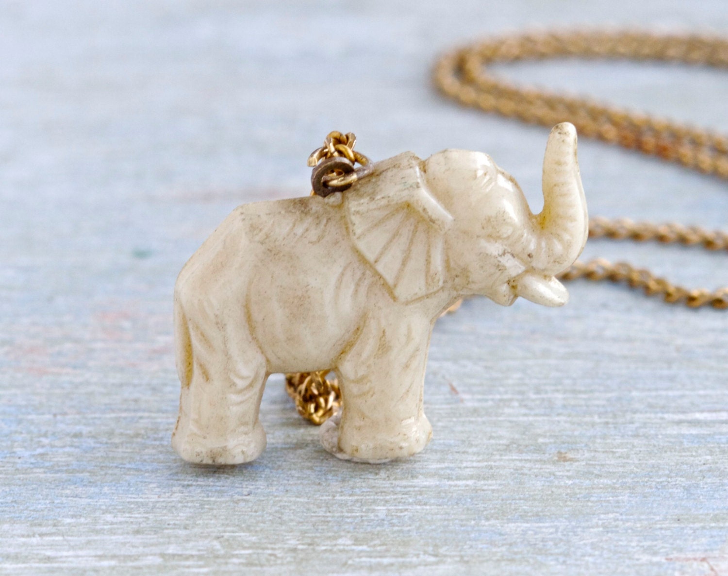 Miniature Elephant Necklace – Antique Celluloid animal Charm on a chain
