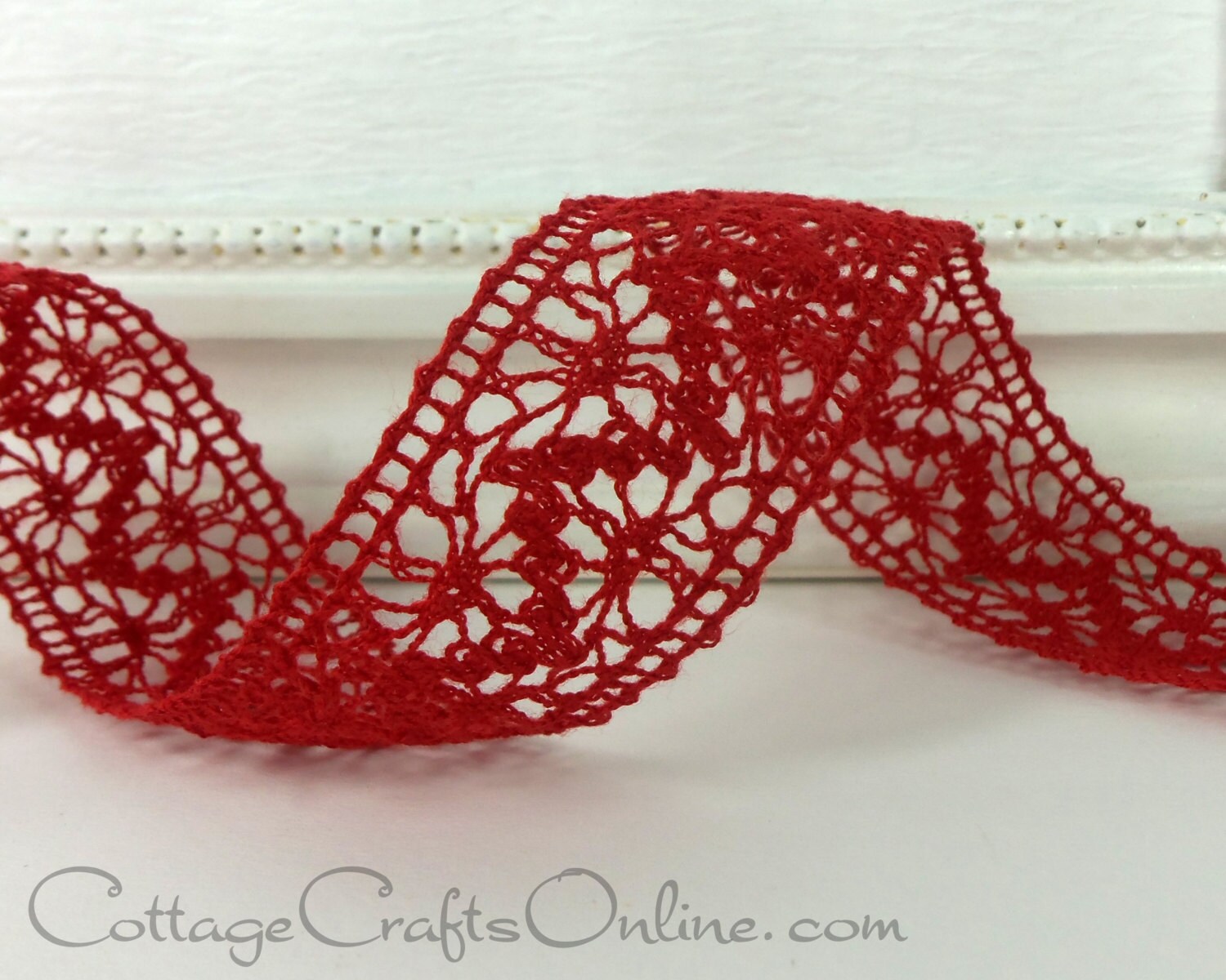 Christmas Lace Ribbon 1 1/2 wide Red by CottageCraftsOnline