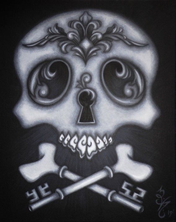 8x10 Print Gothic Fantasy Filigree Skull by NatalieVonRaven