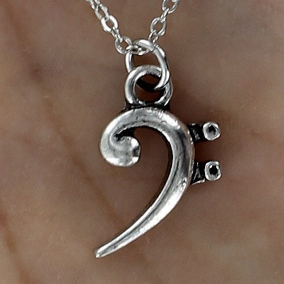 BASS CLEF Necklace Pewter Charm on a FREE Plated Chain