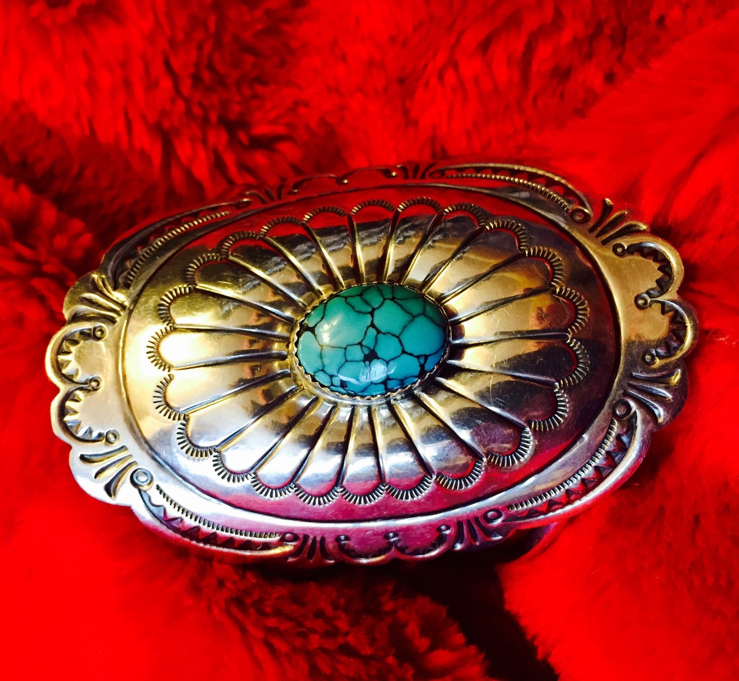 NATIVE AMERICAN Sterling Silver Rare TURQUOISE Large Cuff