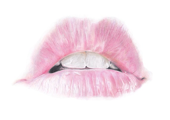 Items similar to Pink Lips Drawing - Lip Wall Art Print on Etsy