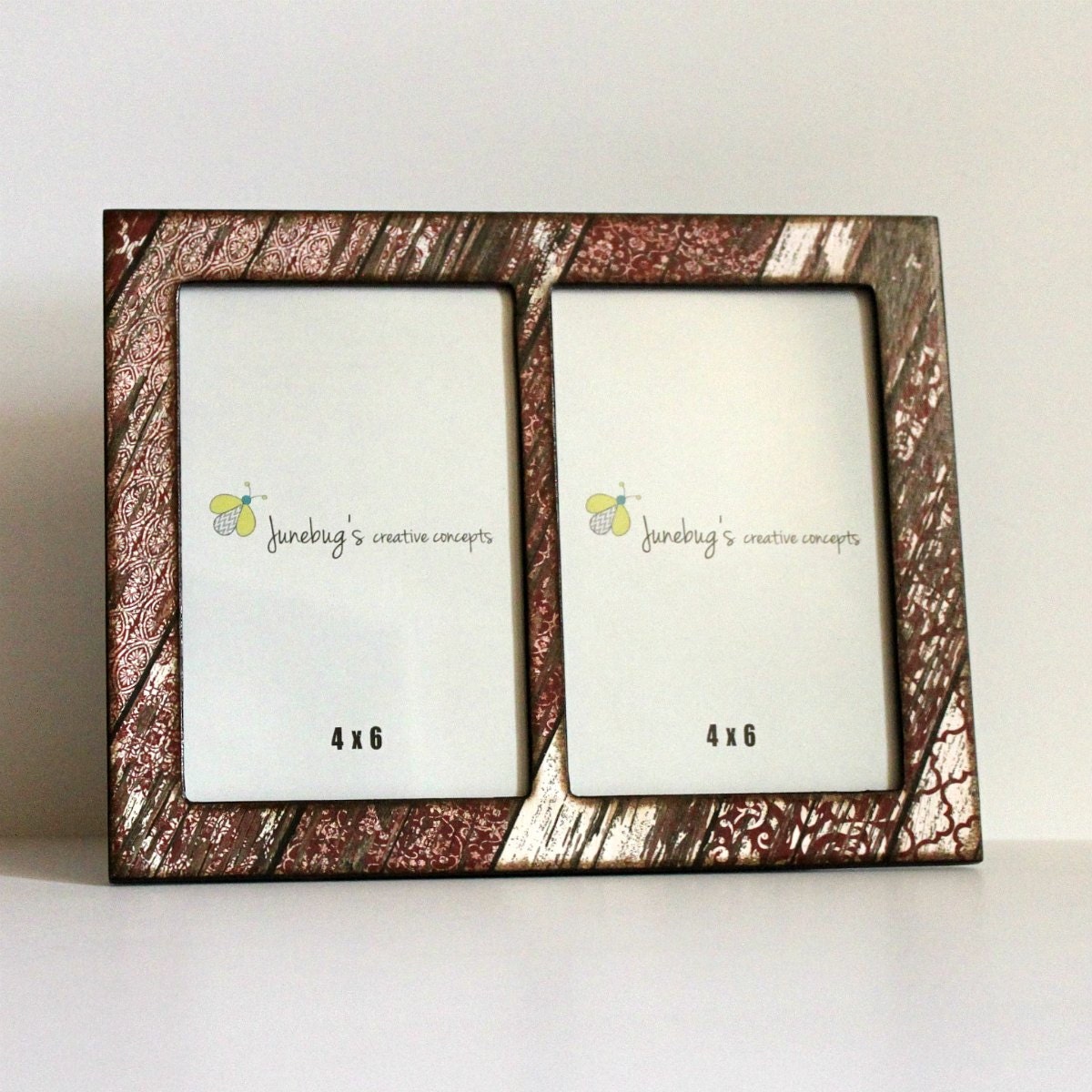 Double 4x6 Or 5x7 2 Photo Picture Frame Red Weathered Paint