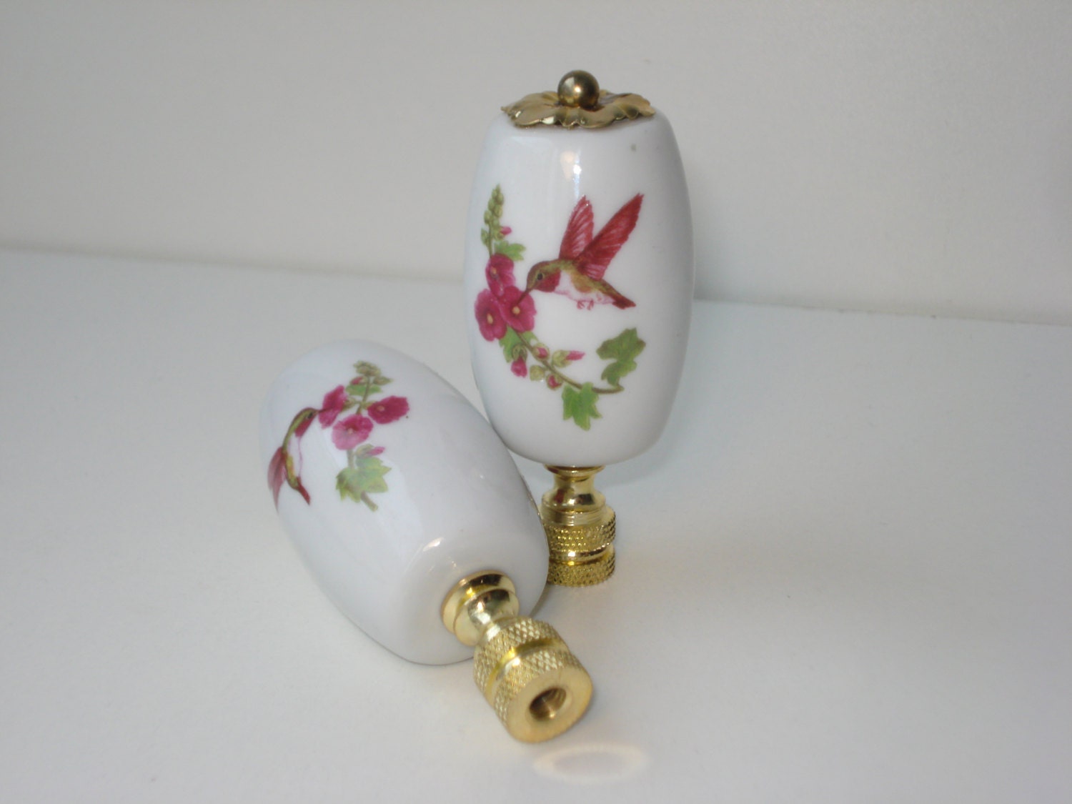 Pair of White Ceramic Finials – Hummingbird Lamp Toppers – Supply ...
