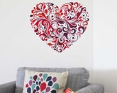 Items similar to Small Floral Heart Vinyl Wall Sticker | 60 x 50 cm ...