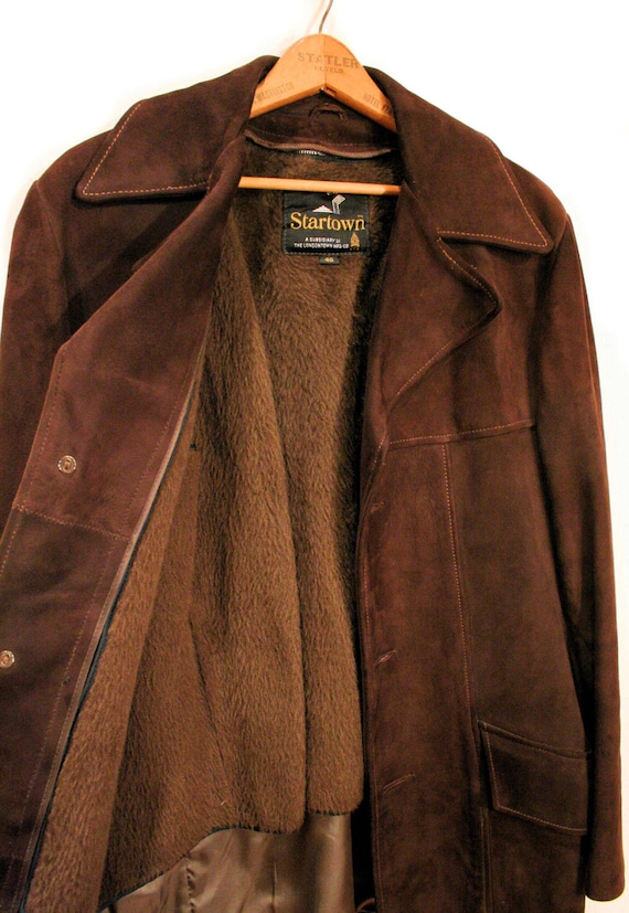 60s Suede Car Coat Men's Vintage Dark Brown Leather Jacket