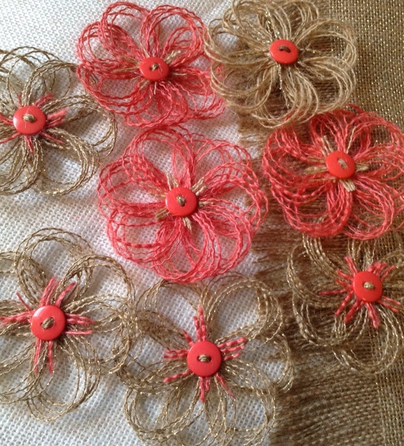 Rustic Coral Burlap Flowers one dozen rustic farmhouse