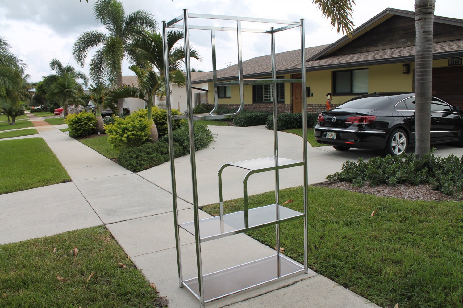 Vintage CHROME Shelf Etagere Display Unit Wall Hollywood Regency Mid ...