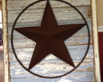 Salvaged Antique Window Frame with Texas Star on Abandoned Wood