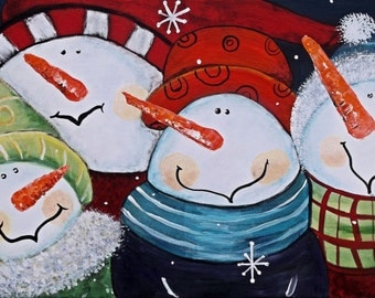 Snowman painting | Etsy