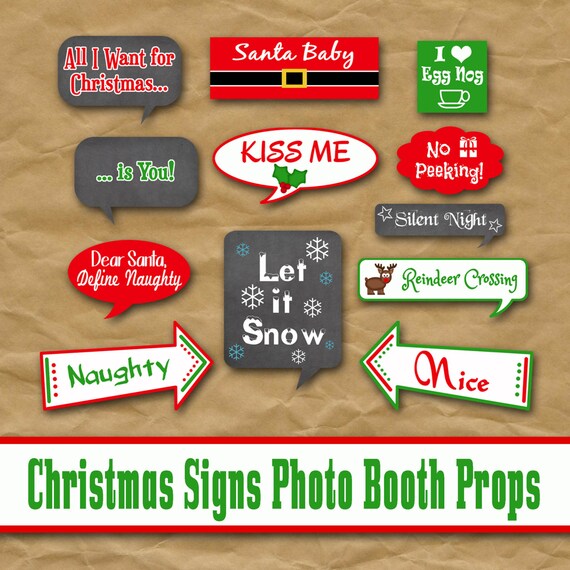Christmas Signs Photo Booth Props Printable Includes 30