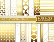 Gold & White Metallic Digital Scrapbook Paper Pack, Instant Download ...